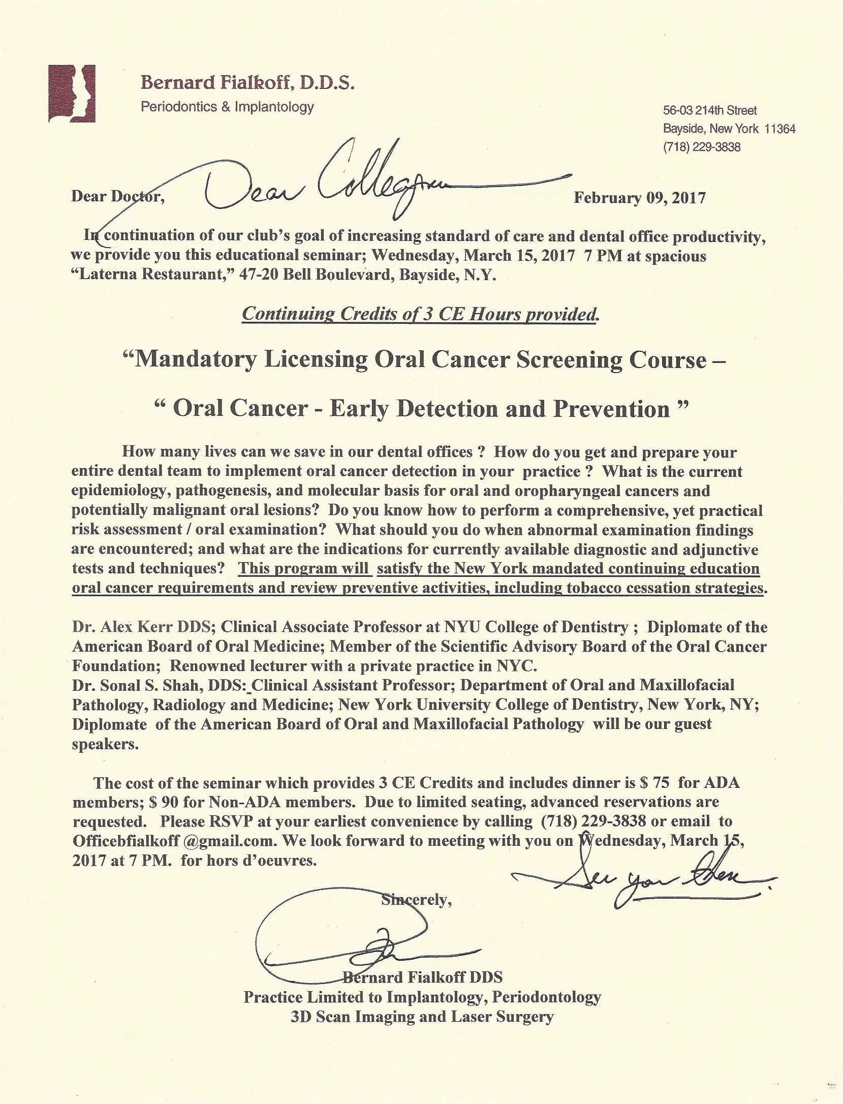 Study Club Invitations - Dr. Bernard Fialkoff
