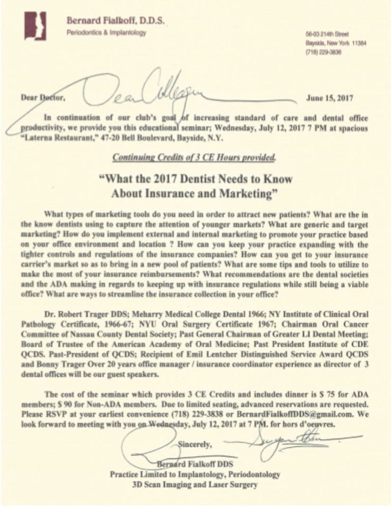 Study Club Invitations - Dr. Bernard Fialkoff