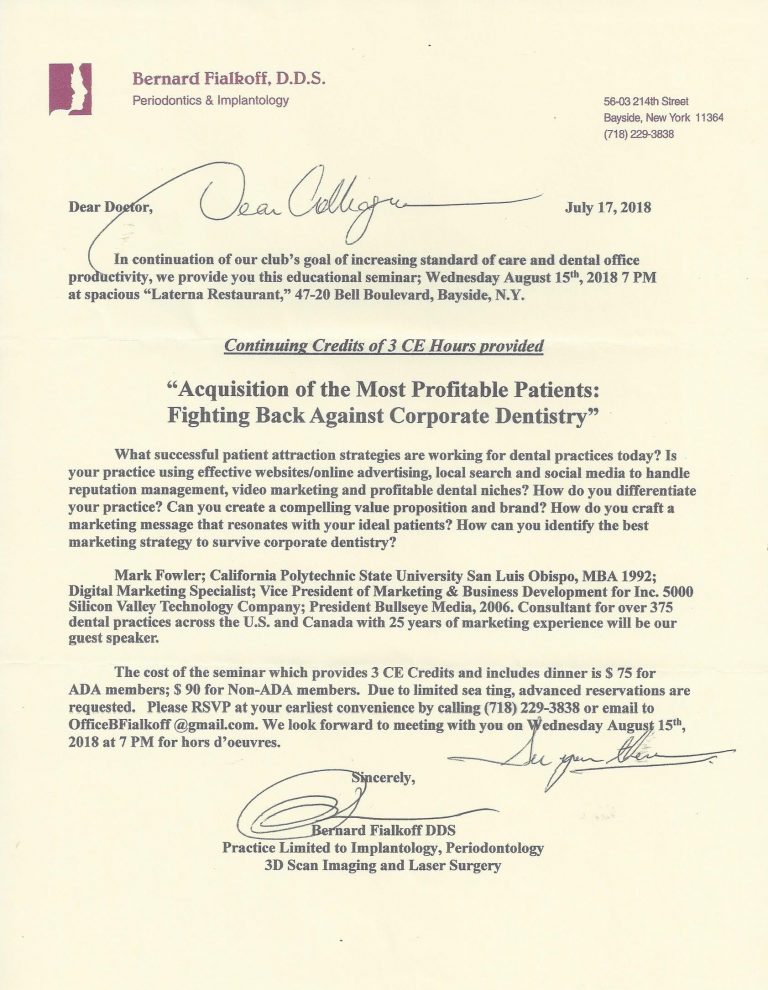 Study Club Invitations - Dr. Bernard Fialkoff