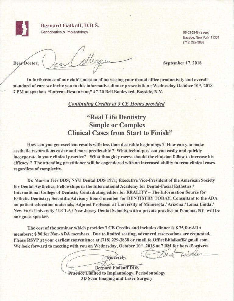 Study Club Invitations - Dr. Bernard Fialkoff