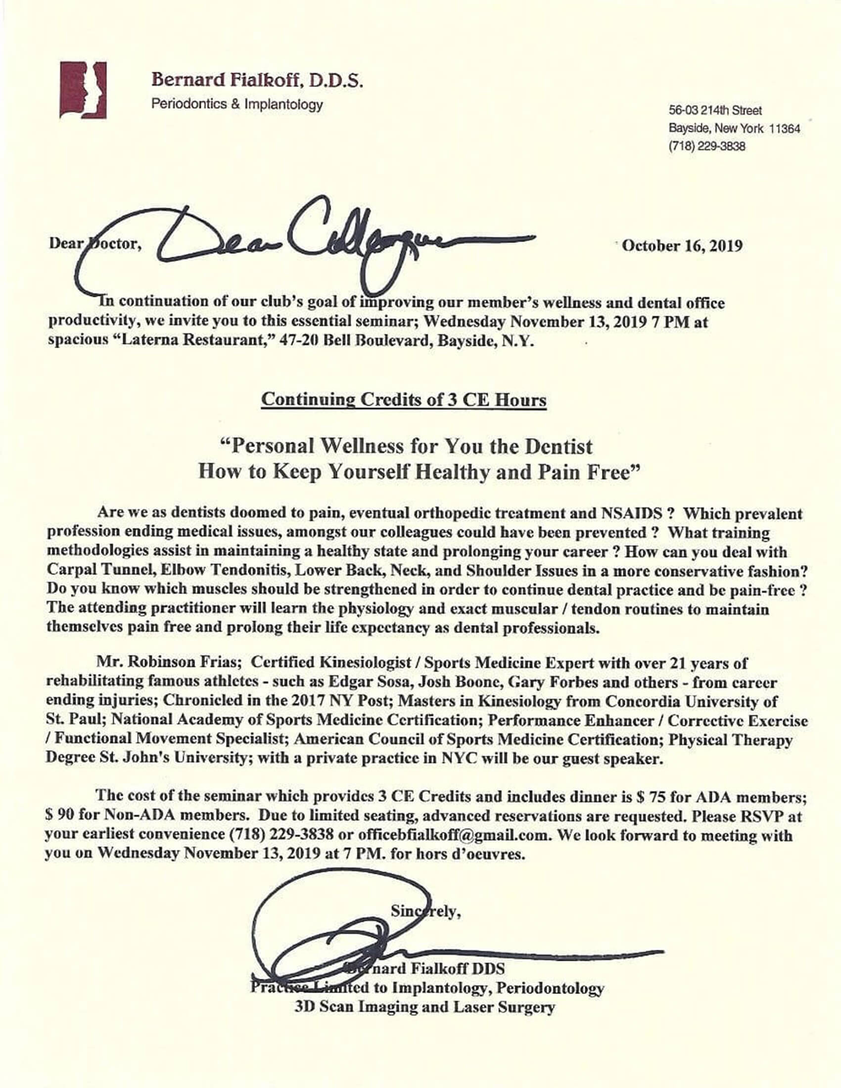 Study Club Invitations - Dr. Bernard Fialkoff